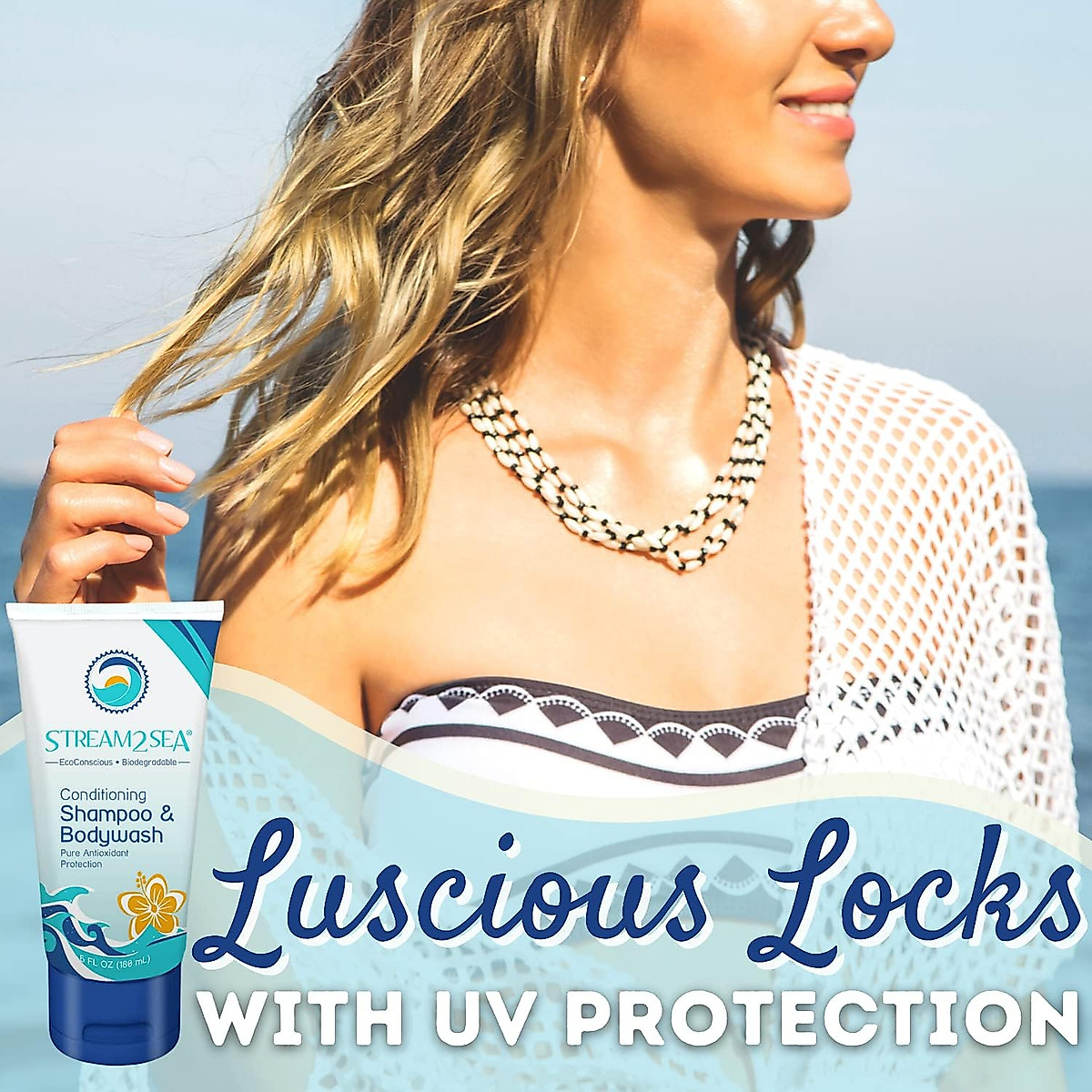 STREAM 2 SEA 3 in 1 Hair Shampoo Bodywash and Conditioner For Outdoor Activities, 6 Fl oz Reef Safe, All Natural and Organic Camping Shampoo and Liquid Soap, Paraben Free All In One Skin, Hair Care