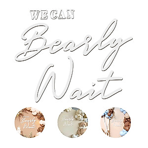 Urwonderbox We Can Bearly Wait Party Sign Wooden Banner for Brown Bear themed Baby Shower Boy Girl Baby Gender Reveal Party Backdrop Decorations (White)