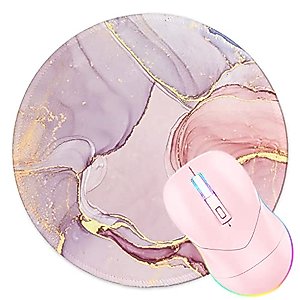 Mouse Pad,Anti Slip Rubber Round Mousepads Desktop Notebook Mouse Mat with Stitched Edge for Working and Gaming (Marble Pretty Pink)