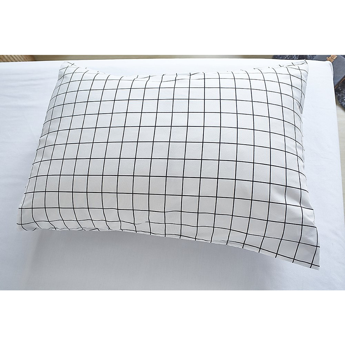 Fire Kirin Queen Duvet Cover Set with Zipper Closure 3Pcs (1 Duvet Cover + 2 Pillowcases) Modern Mini Black and White Grid Checkered Pattern Bedding Cover Set
