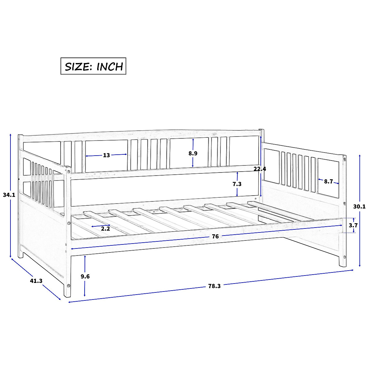 Merax Daybed Twin Bed Wooden Slats Support Modern Living Daybed with Rails, Twin Size, Dark Espresso