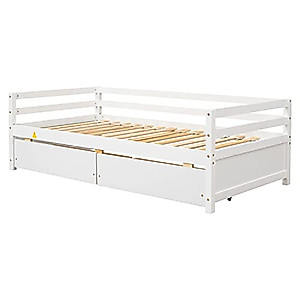 Bellemave Daybed with Two Storage Drawers Wood Day Bed, Sofa Bed Frame with Storage Drawers Daybed Couch with Storage Bed for Living Room Bedroom （White）…