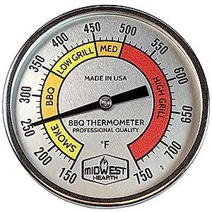 Midwest Hearth Professional Thermometer for Kamado Style Charcoal Grills (3" Dial)