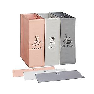ECOWAN LIVING Recycle Bin, Trash Bin, Recycling Bins for Kitchen Home, Recyclable Waste Trash Sorting Organizer, Reusable Waterproof Compartment Container, Pack of 3 Bags