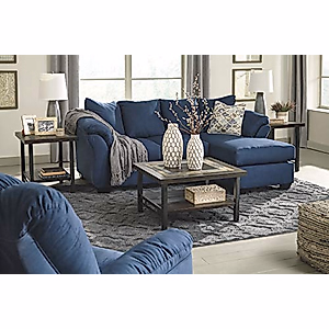 Signature Design by Ashley Darcy Casual Plush L-Shaped Reversible Sofa Chaise Chofa, Dark Blue