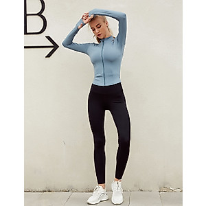 Yeokou Womens Active Zip Up Running Workout Cropped Bbl Athletic Jacket with Thumb Holes(Blue-L)