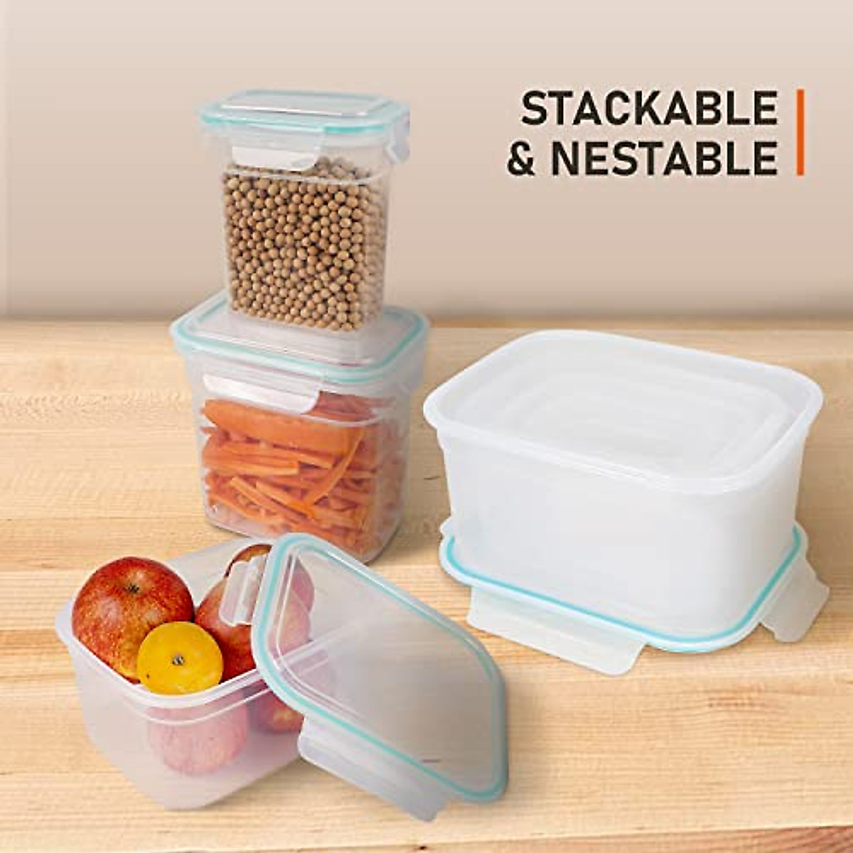 LIHOOOOM Food Storage Containers with lids, 8-Piece BPA-Free Meal Prep Rectangle Containers Plastic Leak-Proof Containers for Cereal, Flour and Sugar 3.5L, Green