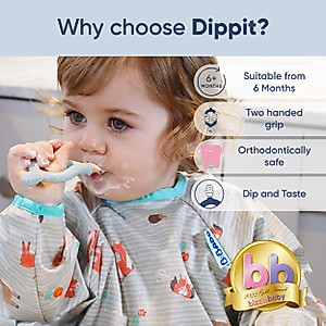Bibado Dippit- Baby Led Weaning Spoon, BPA Free Baby Spoons Self Feeding 6 Months & Up, 2 Handed Baby Spoon with Loop Handle, Use as Toddler & Baby Training Spoon, Baby Led Weaning Supplies, 2 Pack