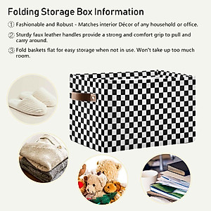 Black White Checkered Pattern Large Storage Basket Cube Storage Bin Canvas Fabric Organizer Handles Collapsible Decorative for Clothes Toys Bedroom