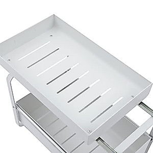 Utility Rolling Cart with Wheels and Sliding Storage Drawer - 2-Tier White Mobile Multipurpose Utility Organizer Cart for Home,Office,Kitchen,Bathroom