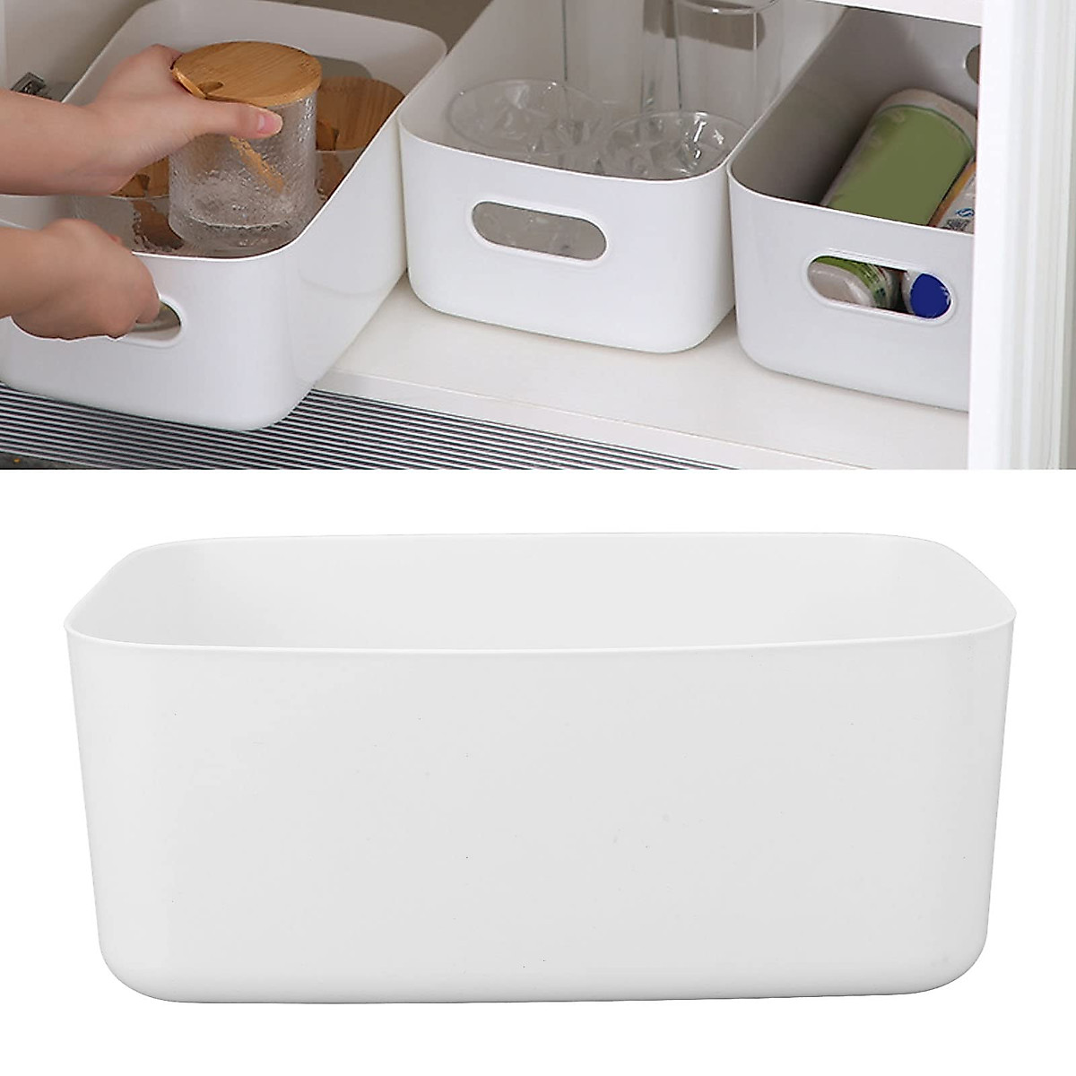 Plastic Basket, Large Capacity Multi Use Storage Basket Rectangular Cabinet Organizer with Handle for Home Office Organization and Storage White