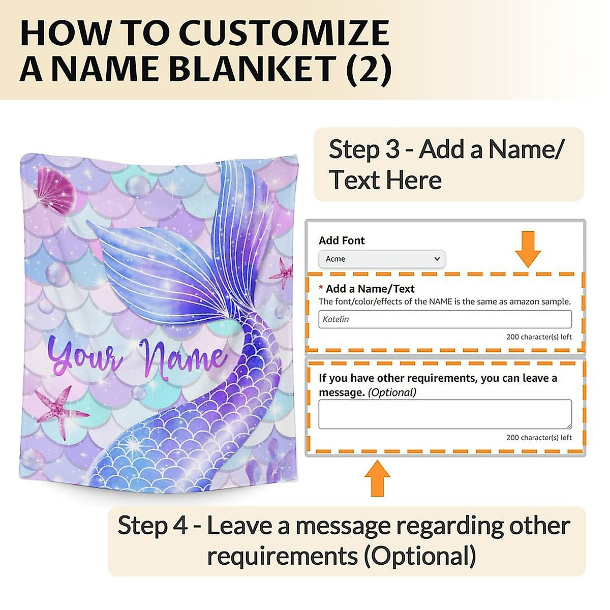 Custom Kids Blanket for Girls with Name, Gift for Mermaids Lovers, 60 x 50 Inches Mermaid Blanket for Kids, Warm Flannel Throw Mermaid Tail Blanket, Soft Glitter Throws for Bed, Couch Office Travel