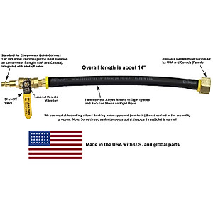 Winterize Sprinkler Systems and Outdoor Faucets: Air Compressor Quick-Connect Plug To Female Garden Hose Faucet Blow Out Adapter with Shut Off Valve (Lead-Free Brass), 14" Long