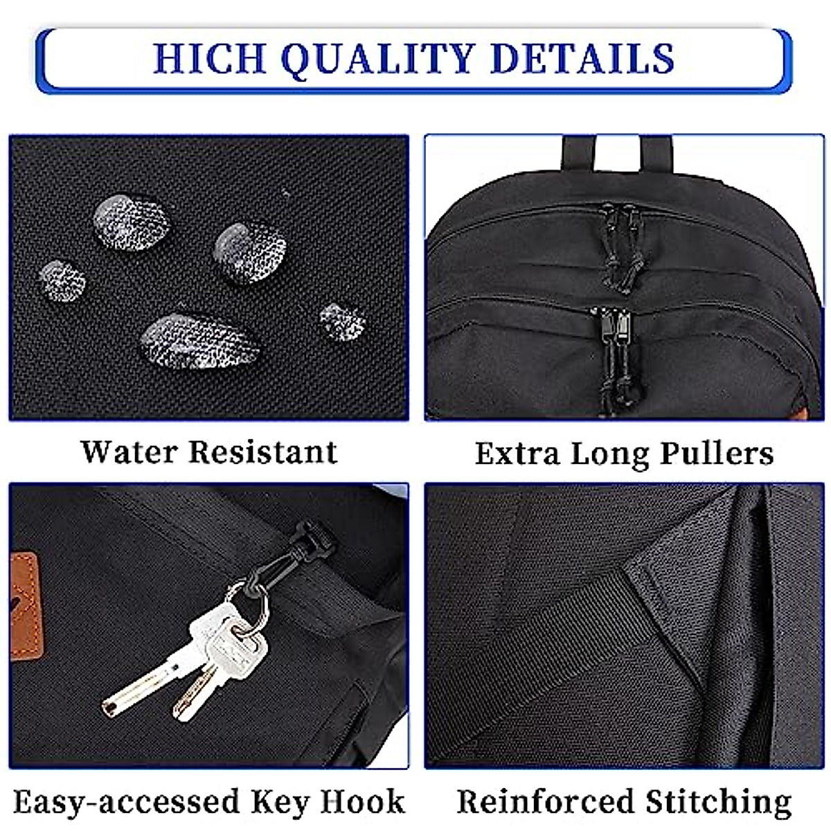 RAVUO School Backpack, Classic Lightweight Bookbag for Men Water Resistant Women Daypack Bag with Multi Pockets for High School,College,Travel,Work Black