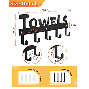 DECLUTTR Towel Racks for Bathroom Wall Mount, Waterproof Towel Holder Towel Hanger with 5 Hooks for Hanging Heavy Duty, Black Wall Mounted Pool Towel Rack