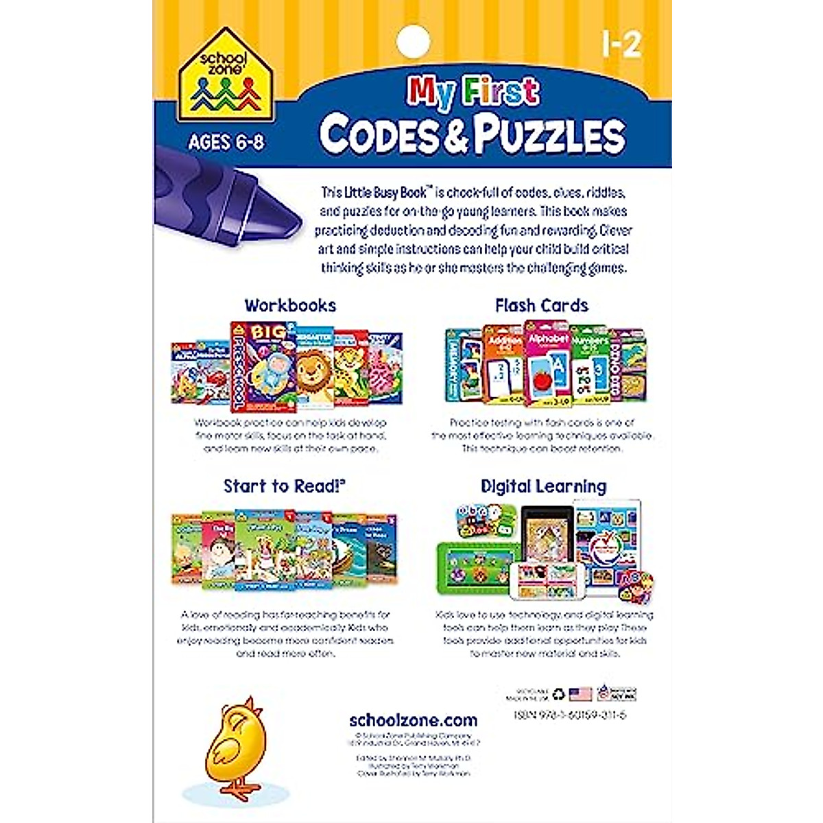 School Zone - My First Codes & Puzzles Workbook - Ages 6 to 8, 1st Grade, 2nd Grade, Activity Pad, Crossword Puzzles, Word Search, Riddles, and More (School Zone Little Busy Book™ Series)