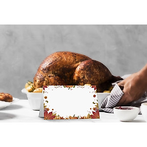 Table Place Card, Fall Thanksgiving Themed Tent Style Cards, Pack of 25 Half-Fold Reception Place Card with Pumpkin, Perfect for Thanksgiving Dinner, Party, Birthday, Wedding, Banquet A07