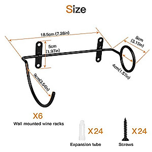 Yimerlen 6 Pcs Spiral Wine Wall Holder, Wall Mounted Wine Rack, Metal Wine Bottle Display Holder for Wine Storage Wall Wine Theme Decor, Black (to The Right Style)