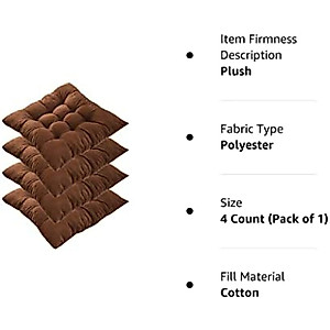 Set of 4 Dining Chair Cushions with Ties Soft Comfort Non Slip Square Seat Pads for Kitchen Dining Office Living Room Patio (Coffee)
