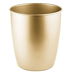 mDesign Small Steel Round Trash Can Bucket - 1.5 Gallon Wastebasket, Garbage Container Bin for Bathroom, Powder Room, Bedroom, Kitchen, Home Office - Hamill Collection - Soft Brass