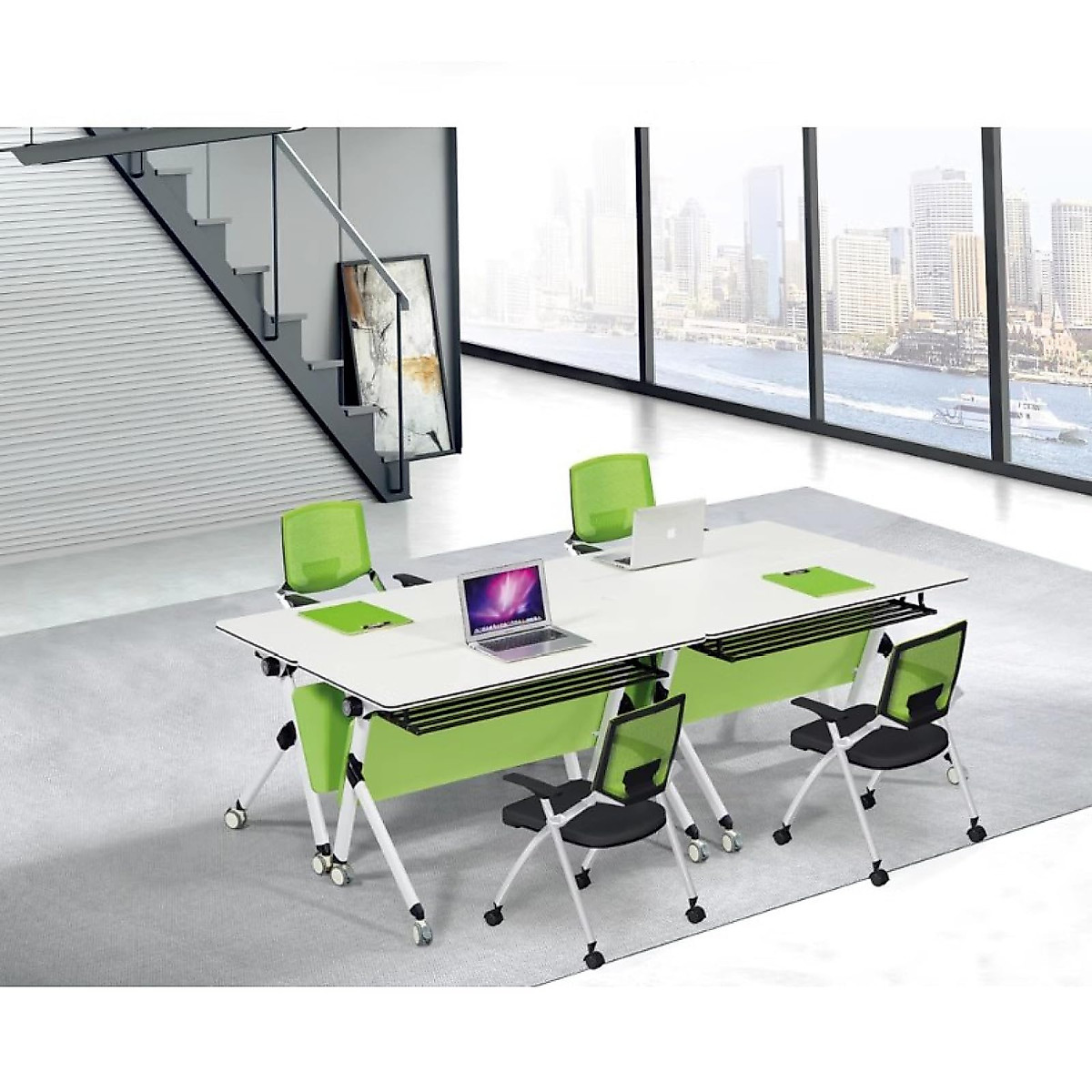 HM&DX Training Table Folding Desk,Conference Tables Meeting Tables,28'' Compact Desk for Small Spaces,Mobile Laptop Desk,Commercial Office Desk with Wheels,Compact Work Workstation for Home Office