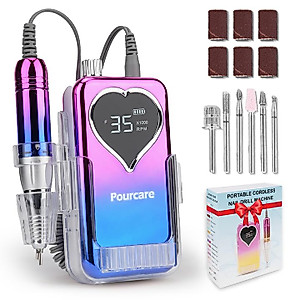 Electric Professional Nail Drill 35000 RPM,Electric Nail File Efile Machine Set,Rechargeable Acrylic Nail Tool Kit,Manicure Pedicure Gel Grinder Polish for Home Salon Teach(Sunset Blue)