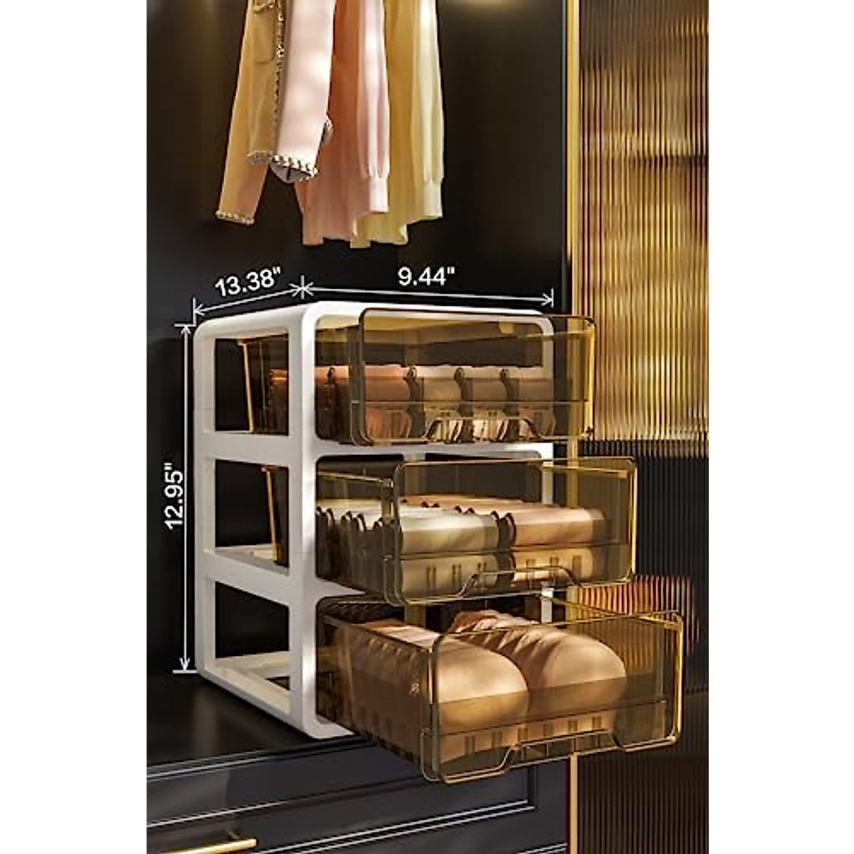 Socks Underwear Bra Drawer Organizer Divider, 1+10+15 Cell Closet Organizer for Clothing, Stackable Plastic Bins, Dresser Organizer Bins for Bedroom Organization, Folding Storage Boxes Set(3 in 1)