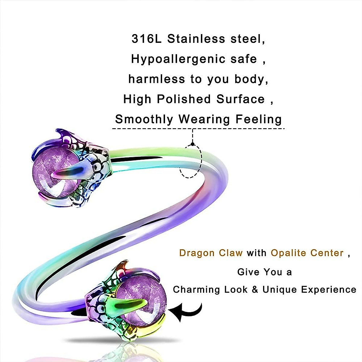 OUFER Twist Helix Earring 316L Stainless Steel Dragon Claw with Opalite Center 16G Twist Lip Labret Cartilage Upper Lobe Piercing Jewelry