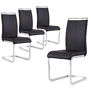 gopop Dining Chairs Set of 4, Kitchen Modern Metal Chairs with Faux Leather Padded Seat High Back and Sturdy Chrome Legs, Chairs for Dining Room