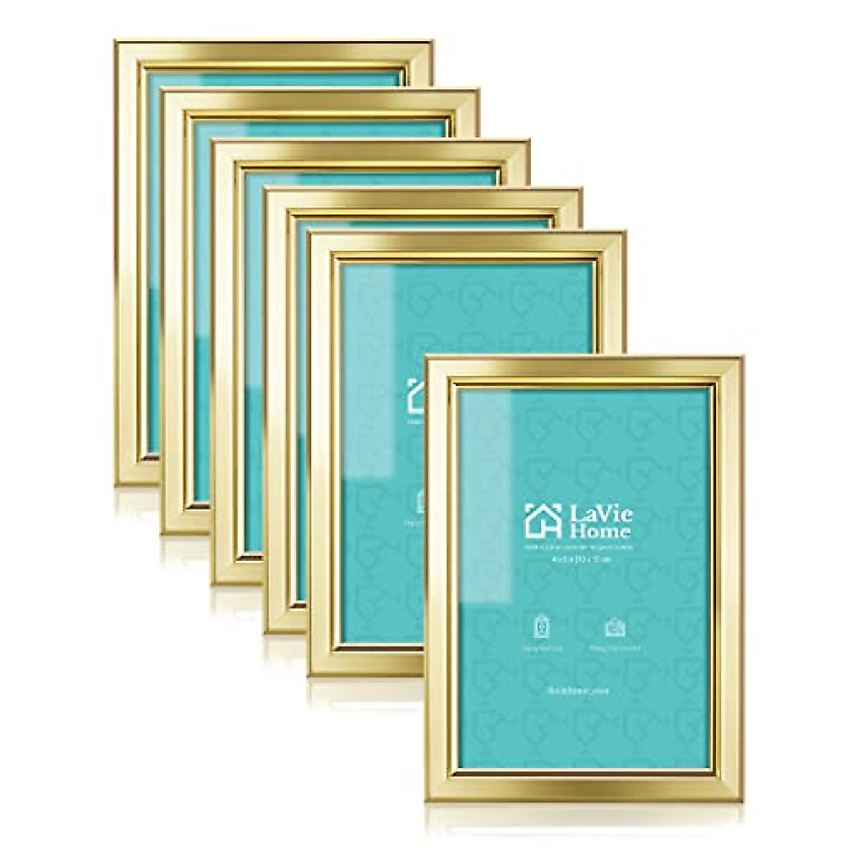 LaVie Home 4x6 Picture Frames (6 Pack, Gold) Simple Designed Photo Frames for Wall Mount Display, Set of 6 Classic Collection
