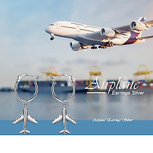 Mom Gifts Airplane Earrings for Women Aircraft Jelwery 925 Sterling Silver Hoop Earrings, Best Gifts for Stewardess Flight Attendants Pilots (Hoop Earrings)
