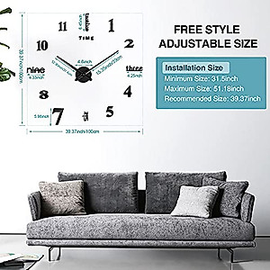 FERRISA Frameless DIY Wall Clock, 3 in 1 Large 3D Frameless Wall Clock 47 Inch, 3D DIY Wall Clock for Living Room Bedroom Office Decor Wall Decor