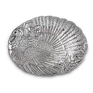 Arthur Court Designs Aluminum Harvest Turkey Oval Platter Food Serving Tray Thanksgiving Holiday Theme Metal Artisan Quality Hand Polished Tarnish-Free 21.5 inch x 16 inch