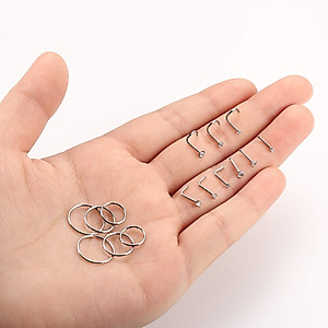 Magitaco 15Pcs 20G Surgical Steel Nose Rings Hoop Nose Ring Studs L Shape Screw Nose Studs Nose Piercing Nose Pins Nose Rings for Women Men