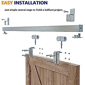 SMARTSMITH 8FT Galvanized Box Rail Track Sliding Barn Door Hardware for Exterior Barn Door Raw Material, Smoothly and Quietly, Double Door Easy to Install