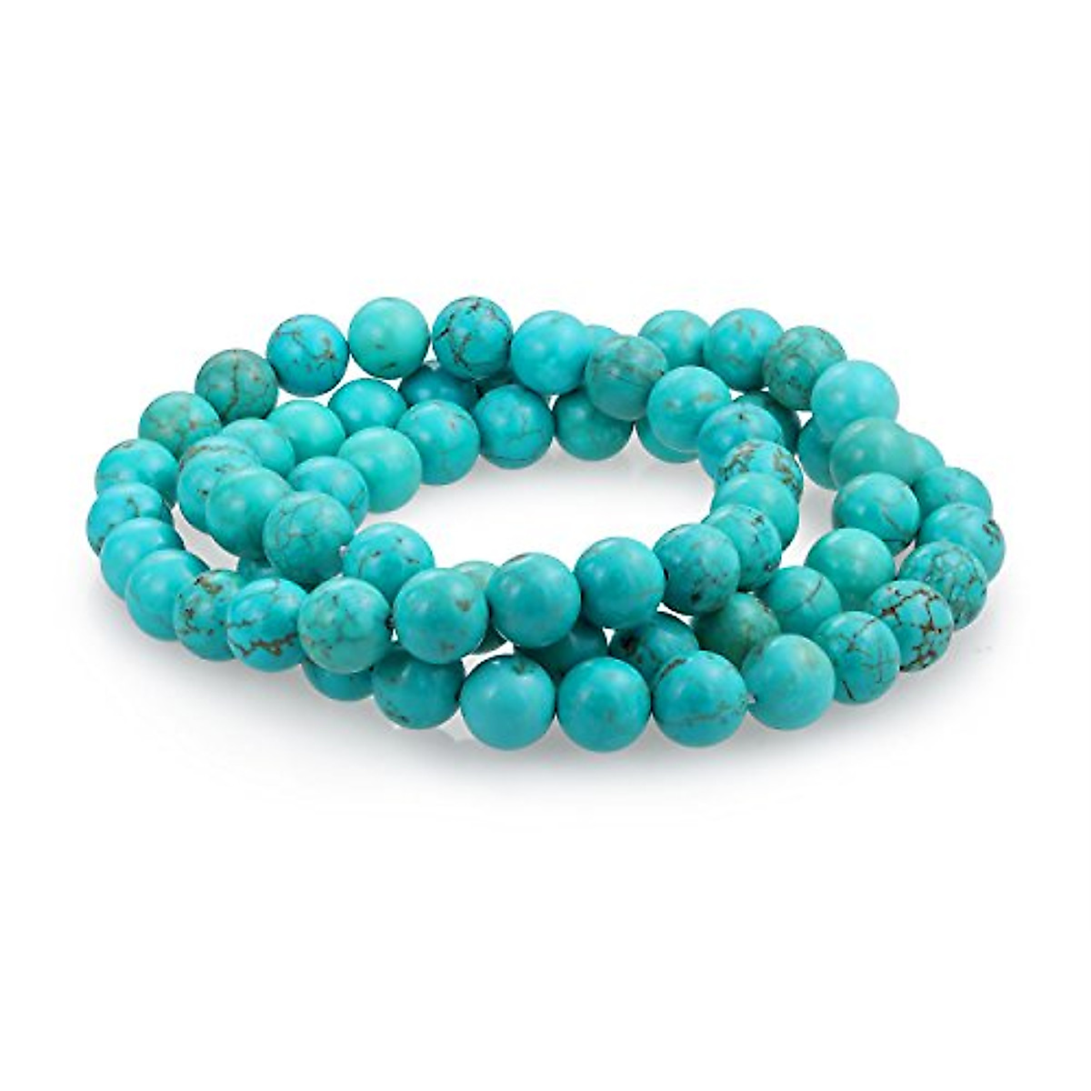 Bling Jewelry Simple Plain Set Of 3 Stabilized Turquoise 8MM Ball Bead Stones Stackable Strands Stretch Bracelet For Women For Teen