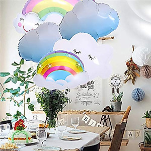 Rainbow Cloud Mylar Balloons Smile Cloud Aluminum Foil Balloons for Baby Shower Rainbow Themed Party Birthday Decoration Supplies 6PCS