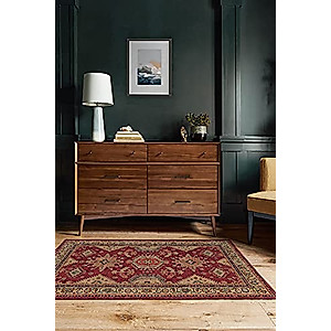 RUGGABLE Cambria Washable Rug - Perfect Vintage Area Rug for Living Room Bedroom Kitchen - Pet & Child Friendly - Stain & Water Resistant - Ruby 6'x9' (Standard Pad)