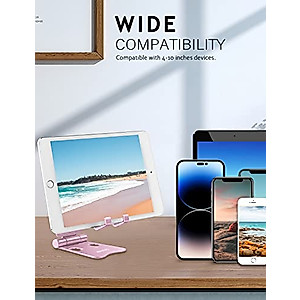 Aoviho Adjustable Cell Phone Stand Desktop Phone Holder - Updated Fully Foldable Stand for iPhone 12 13 11 X XR XS max 8 7 6 Plus Samsung iPad Mini Kindle (Rose Gold)