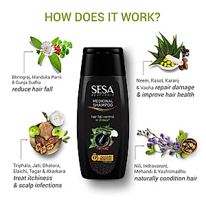 Sesa Ayurvedic Medicinal Shampoo, Bhringraj & 16 Rare Herbs, All Hair Types, 200 ml, Pack of 1, Paraben Free