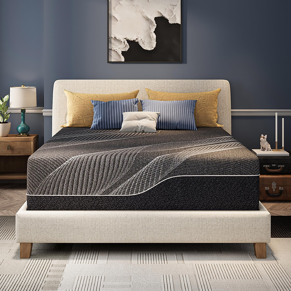 CH CHARME HOUSE Bamboo-Charcoal Cal King Memory Foam Mattress 14 Inch, Liquid Gel Mattress for Cool Sleep and Relieve Pressure, Bed in a Box, Made in USA, 72”x84”x14”, Black