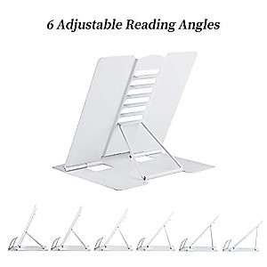 Blizzow Desk Book Stand Holders for Reading Hands Free, Durable Metal Adjustable Book Stand, Sturdy Lightweight Foldable Portable Bookstand -Cookbook, Recipe, Tablet, Music Book, Documents (White)