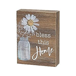 Inspirational Wood Grain Mini Block Sign, 4" (Bless This Home)