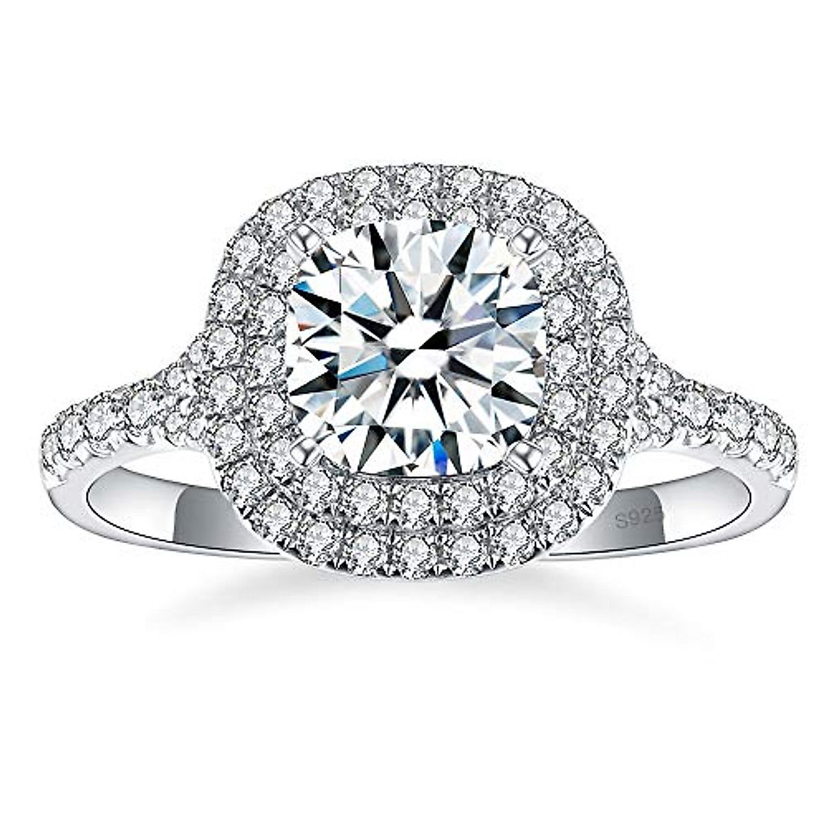 AVECON 3 Carat Cushion Cut Engagement Rings Cubic Zirconia Wedding Rings 925 Sterling Silver Solitaire Wedding Ring for Women Size 5