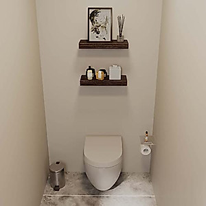 ZGREN Floating Shelves Natural Wood Rustic Wide Wall Mounted Shelf 16 inch Set of 2 Farmhouse Wooden Shelving Small Decorative Shelf for Bathroom, Bedroom, Kitchen, Living Room Decor, Black Dark Brown