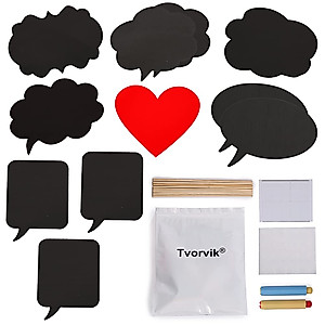 Large Blank Photo Booth Props Signs, 11pcs Large Writable Chalkboard Photo Booth Props with Chalk and Sticks, Blank Signs Props by Tvorvik, Perfect for Wedding Party, Birthday Party, Party Events