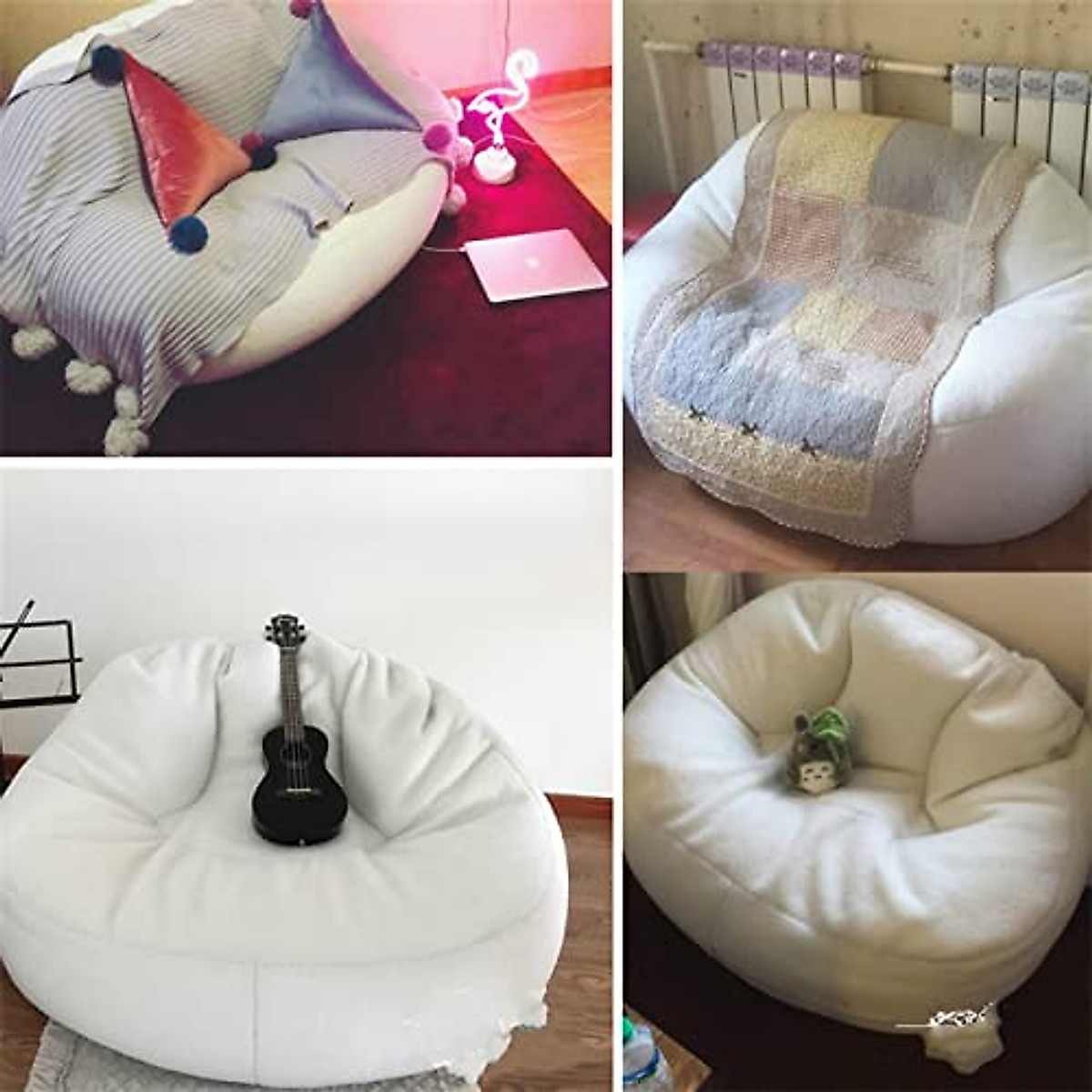 BORRGTU Bean Bag Chair,No Filling Living Room Furniture Big Round Soft Fluffy(it was only a Cover, not Full Bag) Faux Fur BeanBag Lazy Sofa Bed Cover Giant White 80x135cm