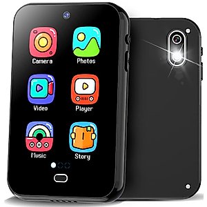 Kids Smart Phone Toys for Girls Boys Age 3-8 with HD Touchscreen Dual Camera 28 Games Habit Tracker Audible Story Audible Story Portable Learning Toy for Kids with 8G SD Card Birthday Gifts (Black)