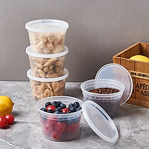 [48pack 16oz]FULING Plastic Containers With Lids Deli Disposable Food Storage Takeout Containers Airtight BPA-Free Leakproof Round Bowls for Soup Salad Restaurant Supplies With Clear Lids