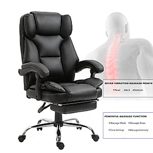 Executive Office Chair Task Chair, High Back Adjustable Reclining PU Leather Home Office Computer Swivel Desk Chair, Ergonomic Chair with Footrest Support(Black)